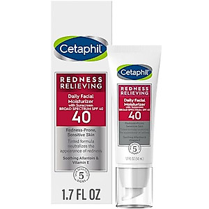 CETAPHIL Redness Relieving Daily Facial Moisturizer SPF 40, 1.7 fl oz, Broad spectrum Sunscreen, Neutral Tint, For Redness-Prone Skin