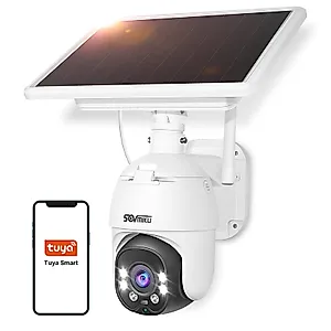 SOVMIKU Solar Security Camera Outdoor,1080P Wire-Free Pan Tilt 360° View Spotlight Indoor,WiFi Solar/Battery Powered Security Cameras 4X Digital Zoom,2-Way Audio, Motion Detection,Tuya APP