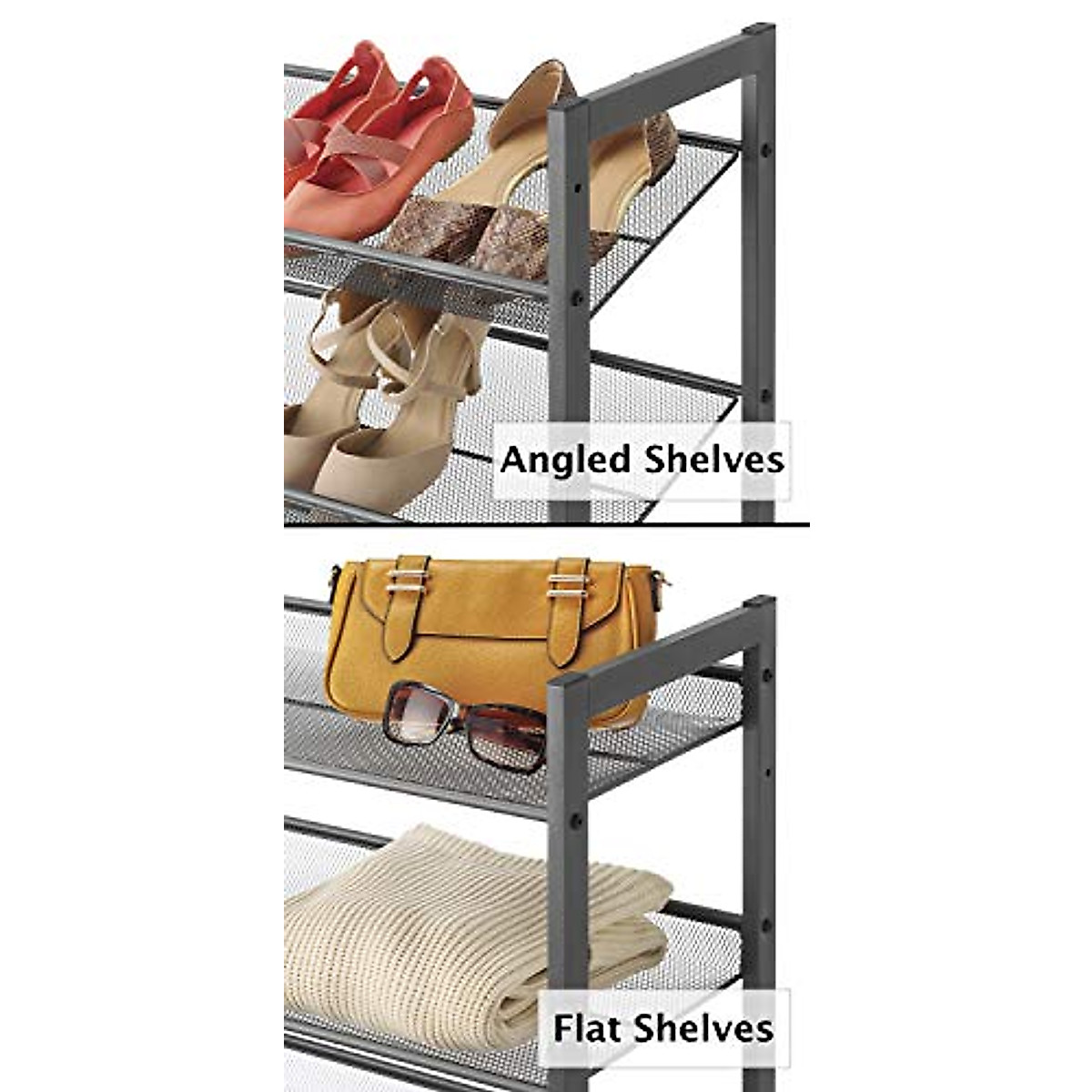 Whitmor Steel Mesh 3-Tier Shoe Rack, Gunmetal Gray