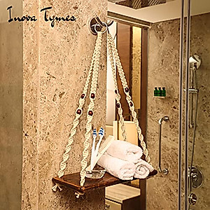 INOVA TYMES Macrame Hanging Shelves - Hanging Plant Shelf - Bohemian Bathroom Decor, Boho Decor for Bedroom & Boho Decor for Living Room - Indoor Herb Garden Hanging Wall Shelf - Set of 2