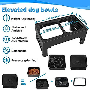 ikuso 2-in-1 Elevated Slow Feeder Dog Bowls 4 Height Adjustable Raised Dog Bowls with No Spill Water Bowl and Non-Skid Silicone Mat Non-Toxic Slow,Mess Proof,Non-Tip，Protect Dog Spine