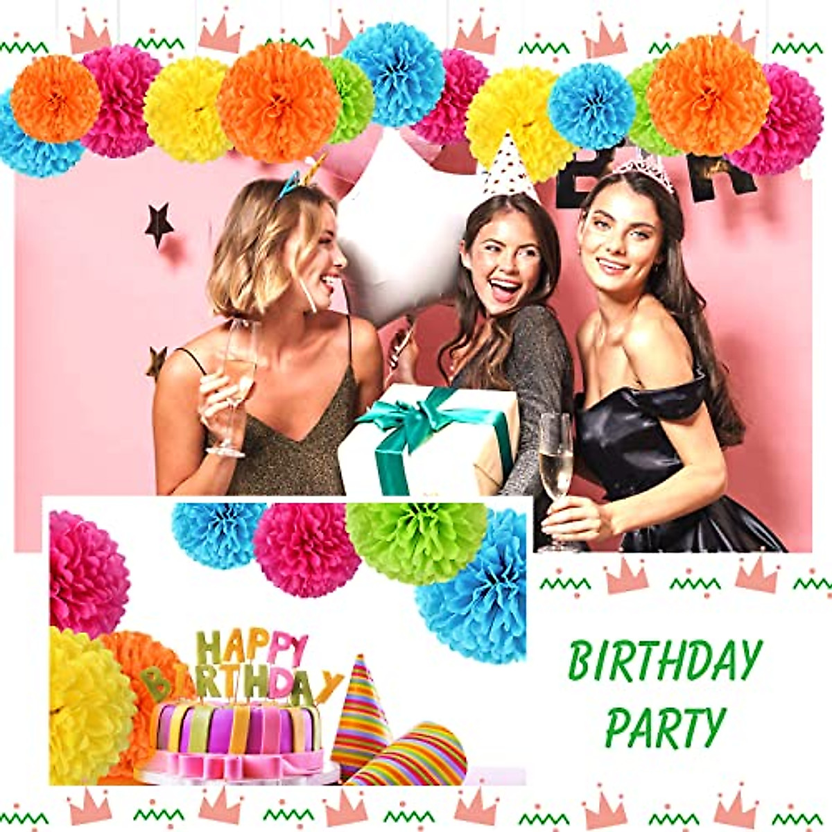 Tissue Pom Pom Paper Flower Ball Party Decorations - 15 Pcs 10, 12, 14 Inch -for Wedding, Birthday, Bridal Shower, Bachelorette, Baby Gift Shower