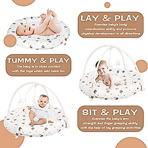 Beright Baby Gym, Baby Play Gym with Movable and Detachable Hoops, Baby Activity Center with Hanging Out Toys in Shape of a Moon and Stars, Perfect Newborn Toys, Bear