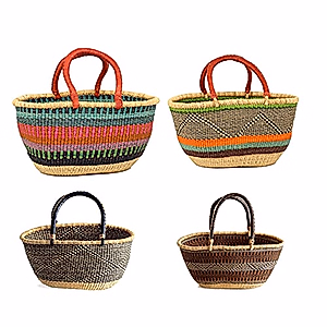 African Basket - Ghana Bolga - Gambibgo Oval Shopping Basket - 20" Across