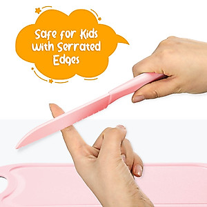 Hartya Kid-Safe Cooking Knife Set for Real Cooking with Cutting Board, Plastic Knives, Plate & Fork, BPA-Free Kids Knives/Toddler Knives (A Pink)