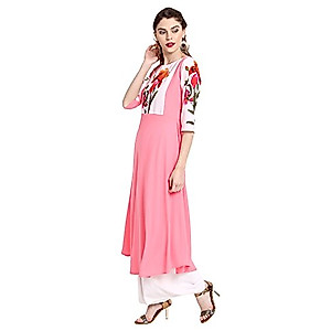 Janasya Indian Women's Tunic Tops Crepe Kurti for Women(XXX-Large) Pink