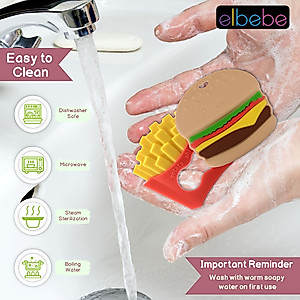 Elbebe Silicone Teething Toys - Baby Teething Toys - Baby Teether - Silicone Teethers for Babies - Baby Chew Toys - Silicone Baby Teether - Infant Teething Toys - Hamburger & Fries - Set of 2