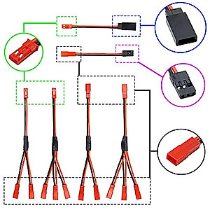 6PCS JST Plug Splitter JST Male Female Y Cable JST Y Parallel Adapter Harness JST to JR Adapter for Traxxas TRX-4 RC Car Crawler Truck Cooling Fan ESC Battery Motor