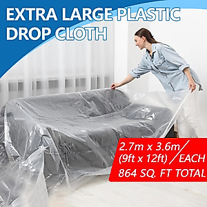 8 Pieces Plastic Drop Cloth for Painting, 9 x 12 Feet Painters Plastic, Waterproof Clear Plastic Tarp, Dustproof Plastic Sheeting for Furniture Cover