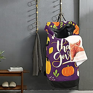 Thanksgiving Pumpkin Fruit Laundry Bag Heavy Duty Laundry Backpack with Shoulder Straps Handles Travel Laundry bag Drawstring Closure Dirty Clothes Organizer For College Dorm, Apartment, Camp Travel