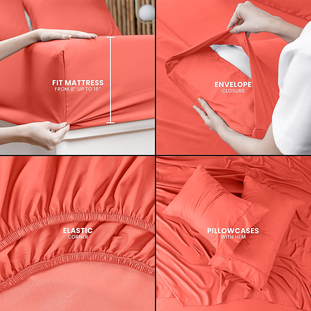 Utopia Bedding Queen Bed Sheets Set - 4 Piece Bedding - Brushed Microfiber - Shrinkage and Fade Resistant - Easy Care (Queen, Coral)