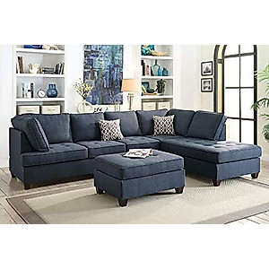 Poundex Bobkona Kemen 2-Pieces Sectional Sofa | Linen-Like Polyfabric Left or Right Chaise | F6989 model | Blue color