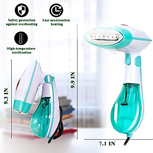 SJJEBSK Steamer for Clothes, Powerful Handheld Clothing Steamer, portable travel clothing steamer, foldable, plancha a vapor para ropa, fast heating in 30 seconds (blue white mixture)