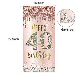 40th Birthday Door Banner Decorations for Women, Pink Rose Gold Happy 40th Birthday Door Cover Party Supplies, Large Forty Year Old Birthday Poster Backdrop Sign Decor