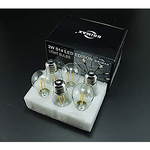 BRIMAX 6 Pack 2W LED Light Bulbs,Equivalent to 11W/20W/25W, Plastic LED Filament Bulb,2700K Warm White,E26 Medium Base, S14 Edison Light Bulbs for 6/12/18-light Sputnik Chandelier Bulbs