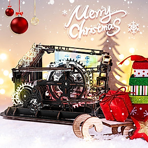 OWNONE 1 3D Wooden Puzzle Marble Run with LED Lights, Wooden Model Building Kits for Adults, Wood Mechanical Puzzle Building Set, Office Desk Decor Gift for Men Adults (312 PCS)