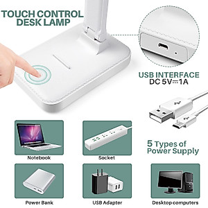 candyfouse LED Desk Lamp with Touch Control, Reading Lamp No Flicker, 3 Color Modes, Foldable Table Lamp, Eye Caring Reading Light for Office, Home, Dormitory, USB Interface DC5V 1A