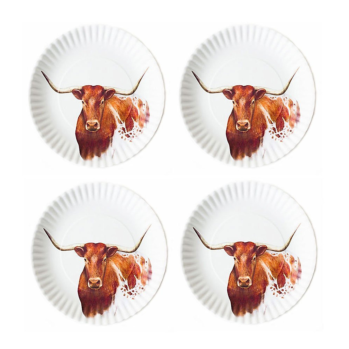 Western Longhorn Steer 9" Melamine Plates, Set of 4