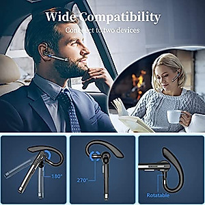 Bluetooth Headset, Wireless Bluetooth Hands Free Earpiece with Noise Canceling Mic, LED Battery Display Case, Single Handsfree Earphones for Driving/Office, Compatible with iPhone, Android Cell Phone