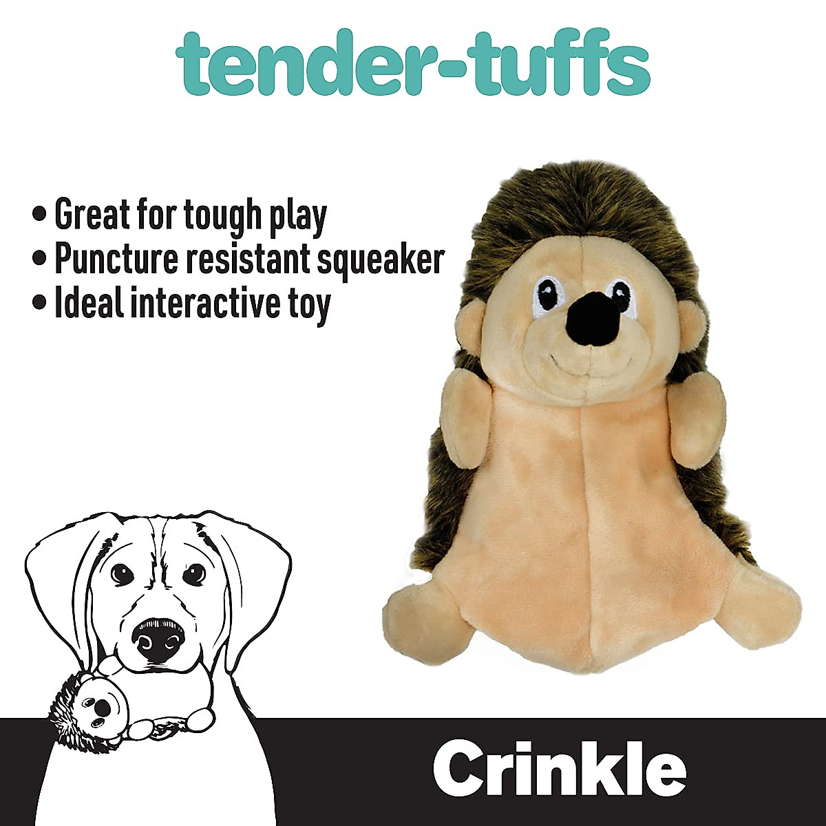 SmartPetLove Snuggle Puppy Tender-Tuffs Crinkle - Large Tough Plush Stuffed Hedgehog Animal Dog Toy with Puncture Resistant Squeaker and Super Strong Seams