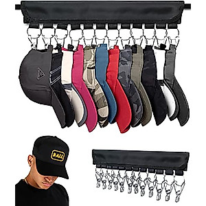 Hat Rack for Baseball Caps, 2 Pack Hat Organizer Holder for Hanger & Room Closet Display, 24 Hat Storage Clips for Hang Ball Caps Winter Beanie & Accessories(Black+Black)