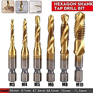 Gokmnjiuh 6PCS HSS Spiral Hex Shank Combination Drill Screw Tap Bit Set Tool