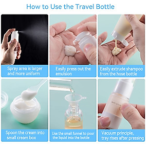 Travel Bottles TSA Approved Containers Leak Proof Travel Vacuum Portable Dispensing Bottles Airless Pump Bottle Set Travel Size Toiletries Tubes Kit for Liquids with Portable Zipper Bag
