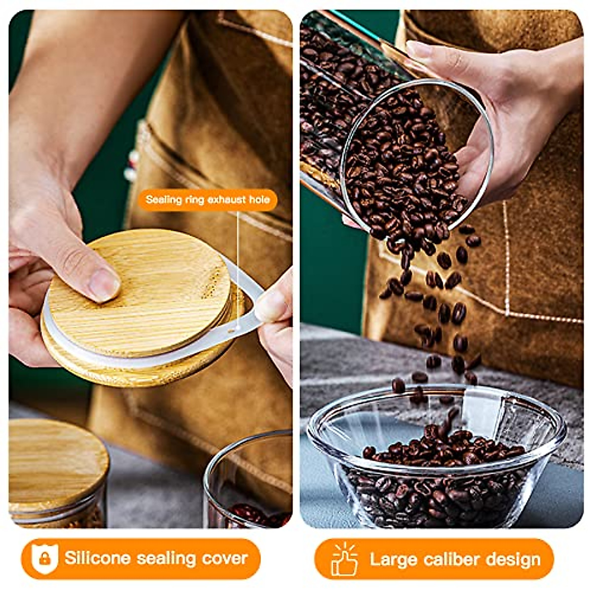 2 Pack Airtight Glass Jars with Bamboo Lid & Spoons, 19 Oz/540ML Glass Food Storage Containers Overnight Oats Containers with Lids, Decorative Kitchen Jars for Sugar, Storage,Cookie, Candy, Tea.