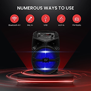Pyle 240W Rechargeable Outdoor Bluetooth Speaker Portable PA System w/ 6.5” Subwoofer 1” Tweeter, Microphone In, Party Lights, MP3/USB, Radio, Remote - Pyle PPHP634B