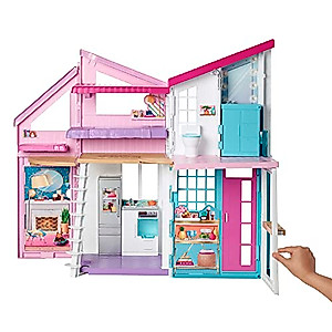 Barbie Doll House Playset, Malibu House with 25+ Themed Furniture & Accessories, 6 Rooms Including 2-In-1 Transformations