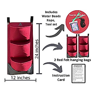 Vertical Wall Hanging Felt Fabric Planter Grow Bags/Hanging Garden Planter Kit Red Felt Waterproof Back 2 Pack x 3 Pocket for Indoor or Outdoor/Vegetable, Herb, Flower, Succulent or Seed Planter