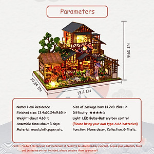 Yuzhen DIY Miniature Dollhouse with Furniture and LED Lights, Japanese Style Wooden Mini-Restaurant Includes Dustcover and Music Movement, Exquisite Home Decor