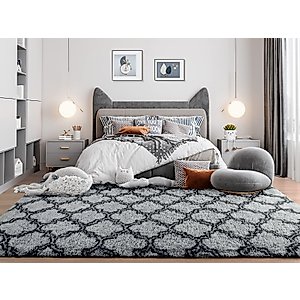 Keeko 6x9 Large Living Room Area Rug, Beige and Brown Fluffy Fuzzy Rug Rugs for Living Room Bedroom Modern Indoor Carpet Geometric Shaggy Area Rug for Nursery Kids Farmhouse Dorm Classroom Decor