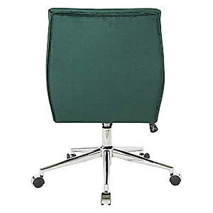 OSP Home Furnishings Quinn Mid-Century Style Plush Office Chair with Back Button Tufting and Chrome Finish Steel Base, Emerald Green Velvet