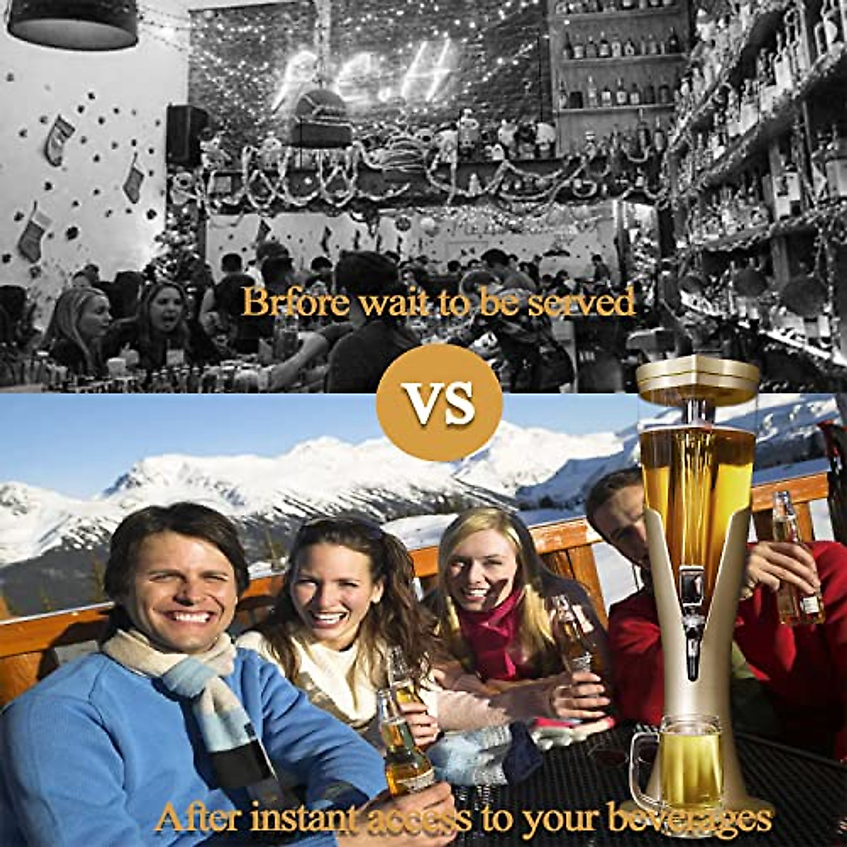 Beer Tower Drink Dispenser 3L Mimosa Tower Drink Beverage Dispenser with Removable Ice Tube,Freeze Tube to Keep Beverages Ice Cold，Perfect for Party,Bars,Home,Durable, Dual Action, Holiday Gift