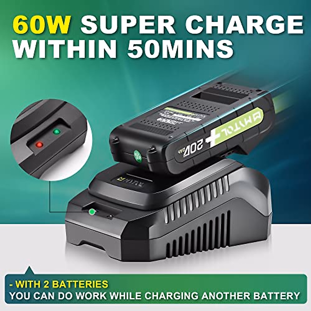 MYTOL Cordless Leaf Blower, 150MPH 350CFM Leaf Blower with 2 * 20V 2Ah Batteries & Charger, Lightweight Axial Blower, Infinitely Variable Speed Electric Leaf Blower for Leaf/Snow/Dust Blowing