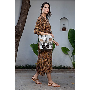 Myra Bag Rug & Patches Upcycled Canvas & Cowhide Shoulder Bag S-1370