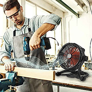 RUNTOP Rechargeable Fan Outdoor Floor Fan, Portable High Velocity Fan with Led Light, USB Type C Port, 3 Speeds, Cordless Industrial Fan with Metal Blade for Garage/Patios/Gym/Camping