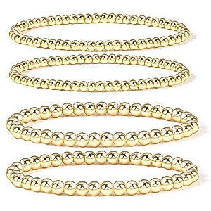 Elegance 11 designs 14K Gold Plated Bead Ball Bracelet Stretchable Elastic Gold Beaded Bracelets for Women