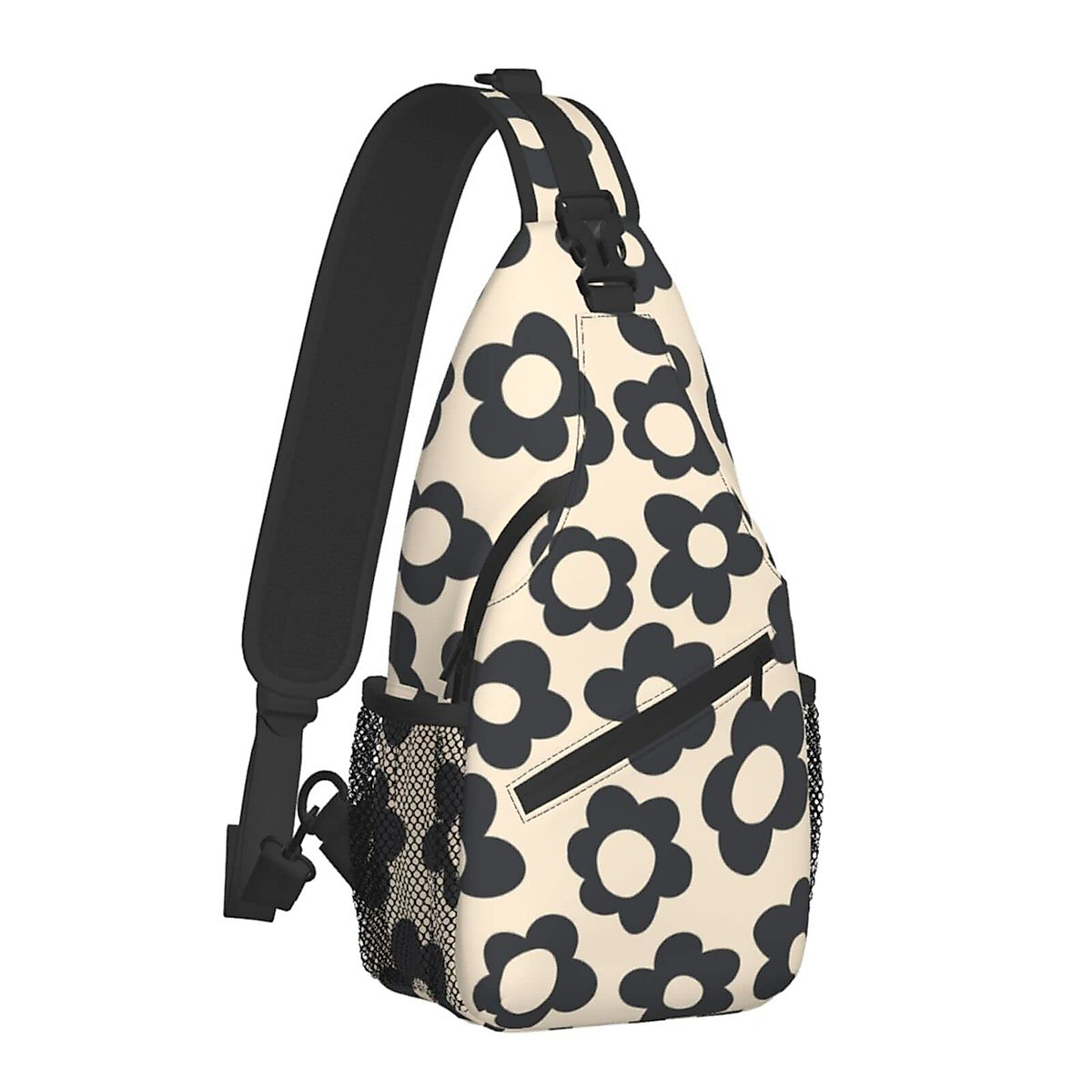 Vintage Groovy Flowers Sling Bag Travel Hiking Stitch Crossbody Backpack Chest Shoulder Daypack for Purses Women Men's Unisex Cycling Gym