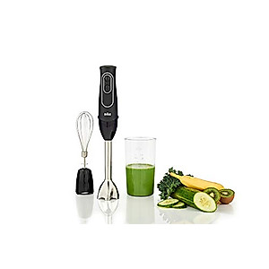 Braun 4-in-1 Immersion Hand Blender, Powerful 350W Stainless Steel Stick Blender, Multi-Speed + 2-Cup Food Processor, Whisk, Beaker, Masher, Easy to Clean, Black, MultiQuick MQ537BK