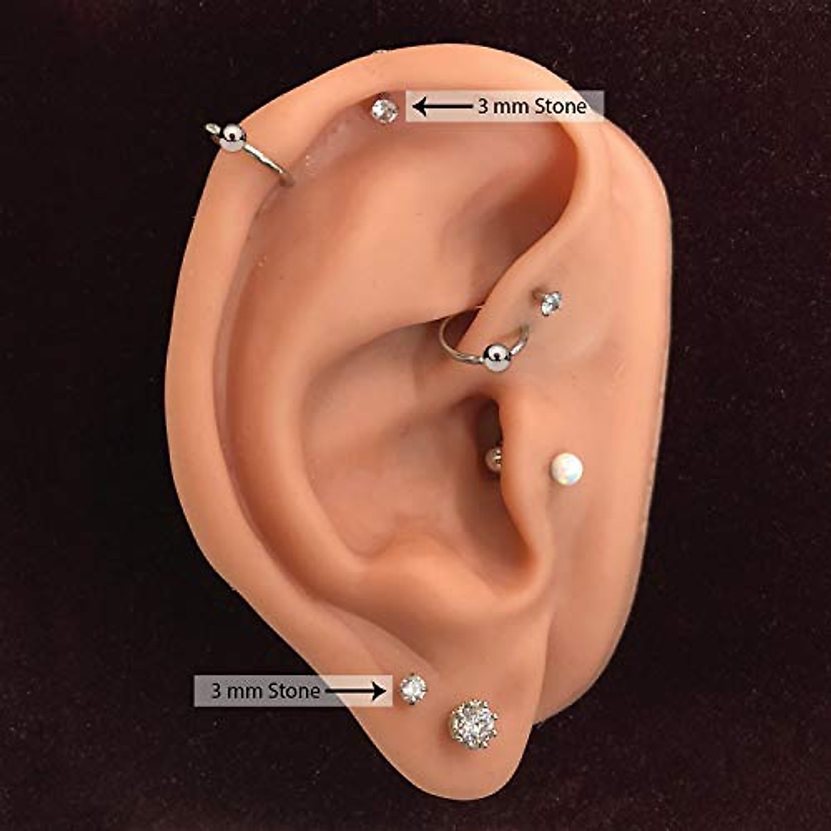 BodyJ4You 3PC Labret Tragus Cartilage 16G Studs, Internally Threaded Surgical Stainless Steel, Helix Lip Monroe Medusa Conch, Versatile Piercing Jewelry