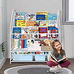 aboxoo Metal Kids Bookshelf Freestanding Bookcase for Children Room 32 in Toy Organizer Large Modern MinimalistWhite Stable Metel Bookstore Bedroom, Living, Library Book Unit Storage