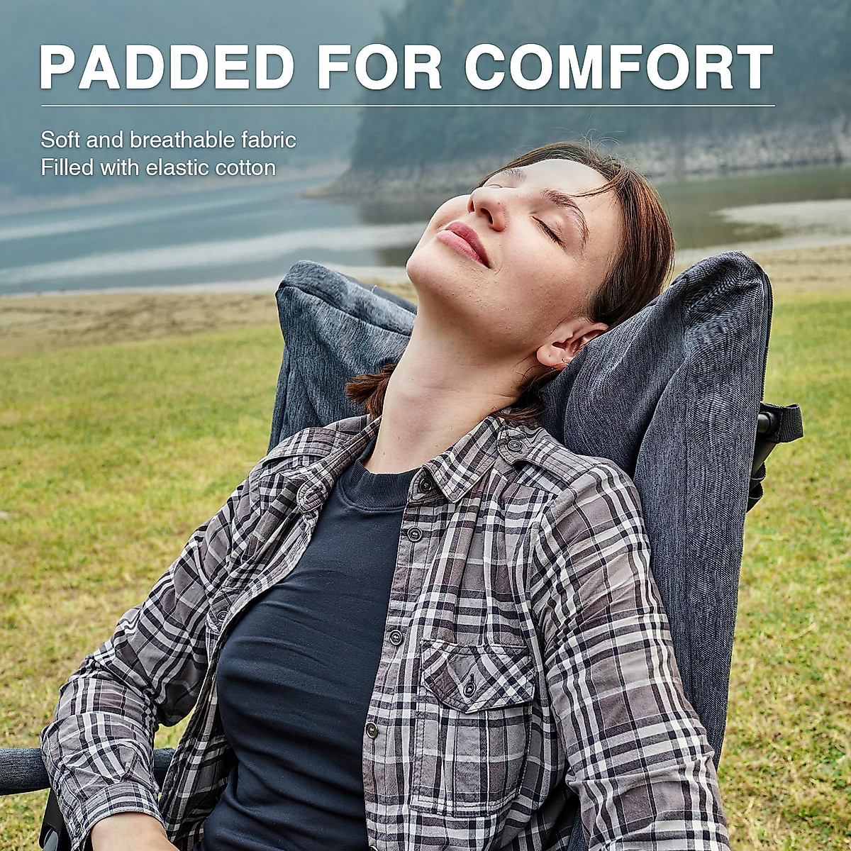 EVER ADVANCED Oversized Folding Rocking Camping Chair, Padded Portable Rocker Chair for Patio, Lawn and Outdoors, Heavy Duty Hard Armchair for Adults Supports 400lbs, Grey