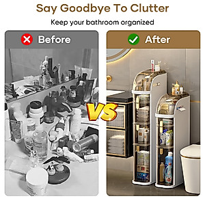 4-Tier Slim Bathroom Storage Cabinet, Narrow Bathroom Storage Organizer, Waterproof Toilet Paper Holder, Movable Plastic Storage Cabinet for Small Spaces, Kitchen, Dormitory, Apartment, Out of Box