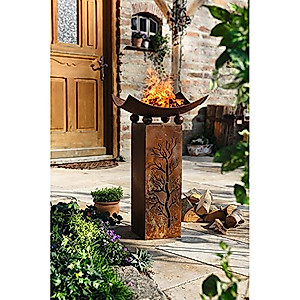Westcharm Metal Fire Pits Outdoor Decorative Rustic Pillar with Removable Bowl | Brazier Wood Burning Fire Column | Decorative Pillar with Plant Display Dish for Outdoor Decoration