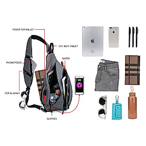 TurnWay 2023 Water-Proof Sling Backpack/Crossbody Bag/Shoulder Bag for Travel, Hiking, Cycling, Camping for Women & Men (GRAY)