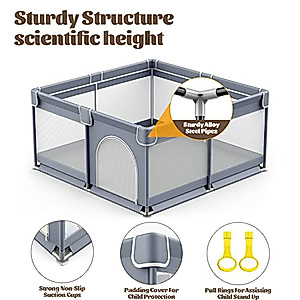 VANCLE Baby Playpen with Mat, Playpen for Babies and Toddlers, Large Baby Fence Play Area Baby Play Yards Play Pens for Kids Indoor & Outdoor Activity Center (50"x50", Gray)