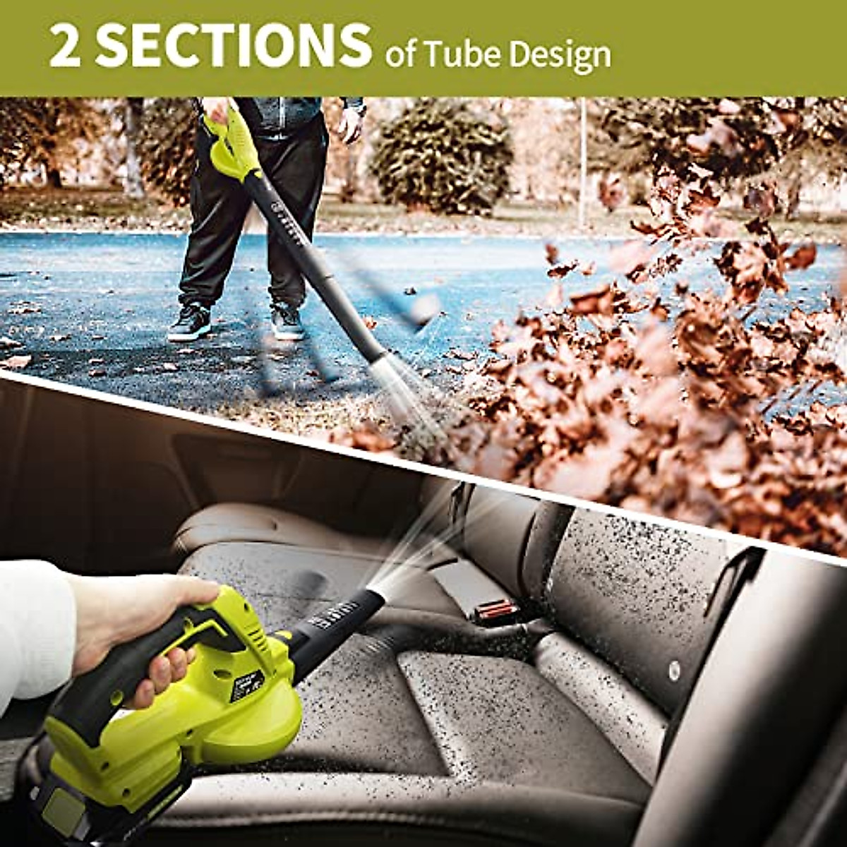 SEYVUM Leaf Blower - 320CFM 150MPH 20V Leaf Blower Cordless with 2 X 2.0 Battery & Charger, Electric Leaf Blower for Lawn Care, Battery Powered Leaf Blower Lightweight for Snow Blowing & Yard Cleaning