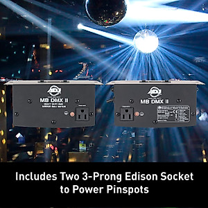 American DJ DMX controllable heavy duty mirror ball motor 20 inch mirror ball max also has on off switchable outlet for pinspots